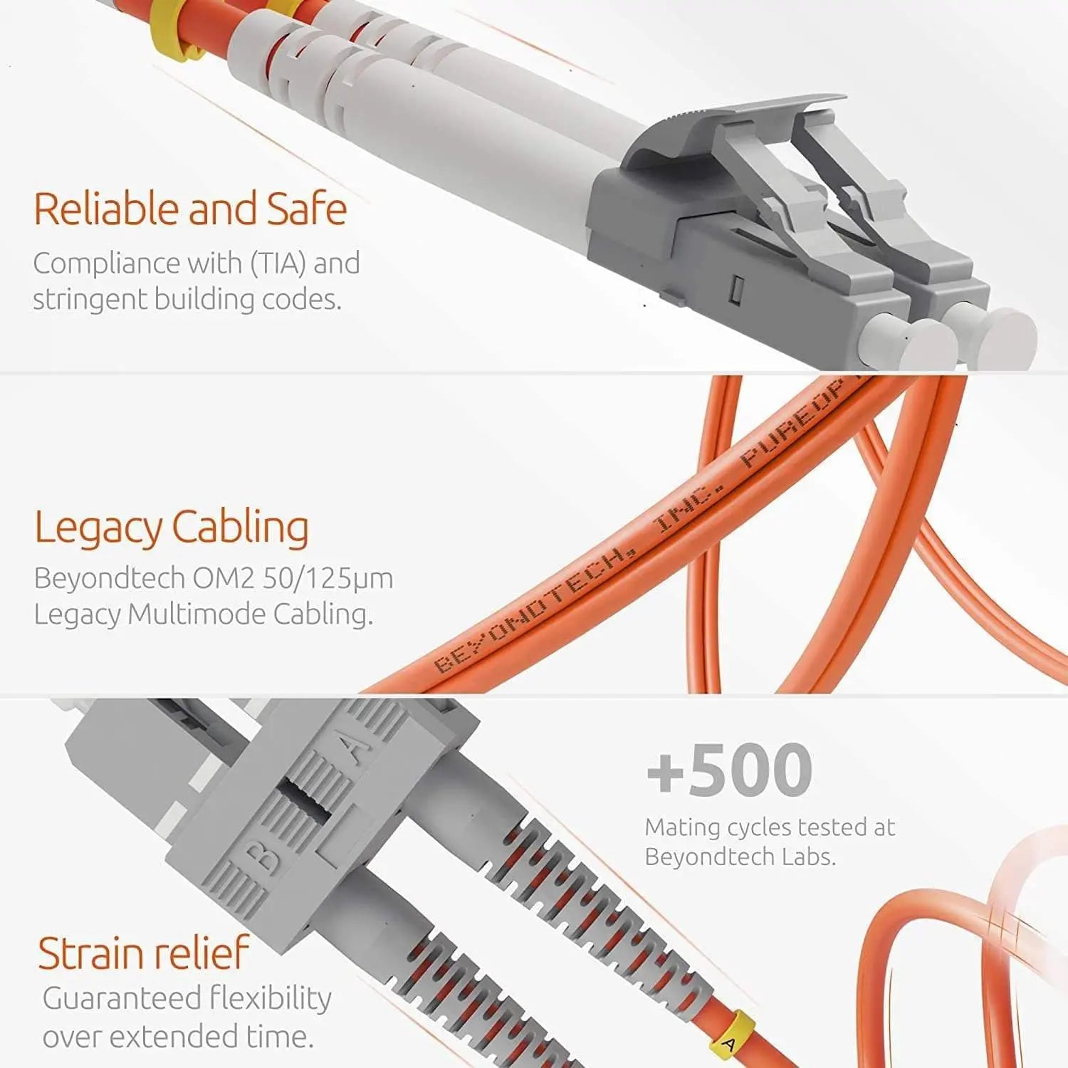 LC to SC OM2 Multimode Duplex UPC Fiber Patch Cable