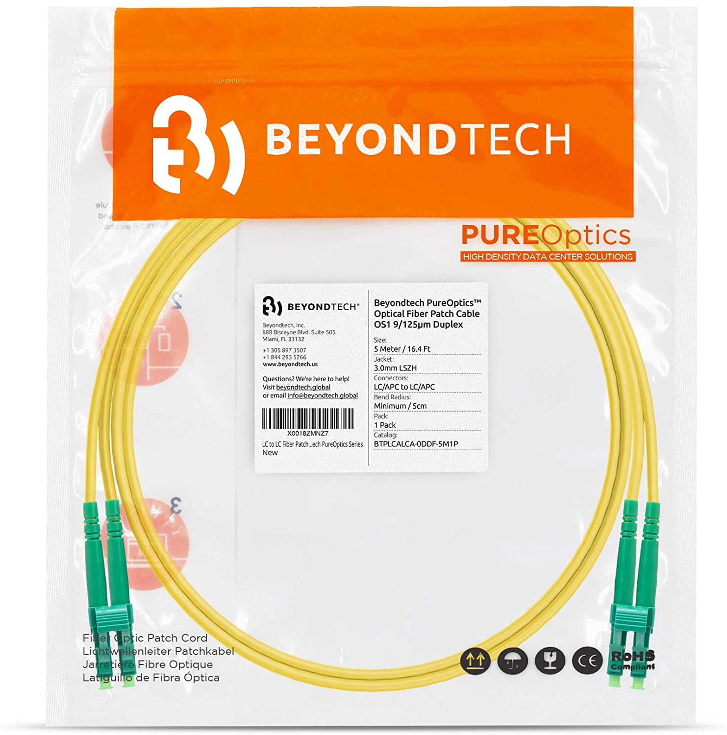 LC to LC OS1 Single Mode Duplex APC Fiber Patch Cable