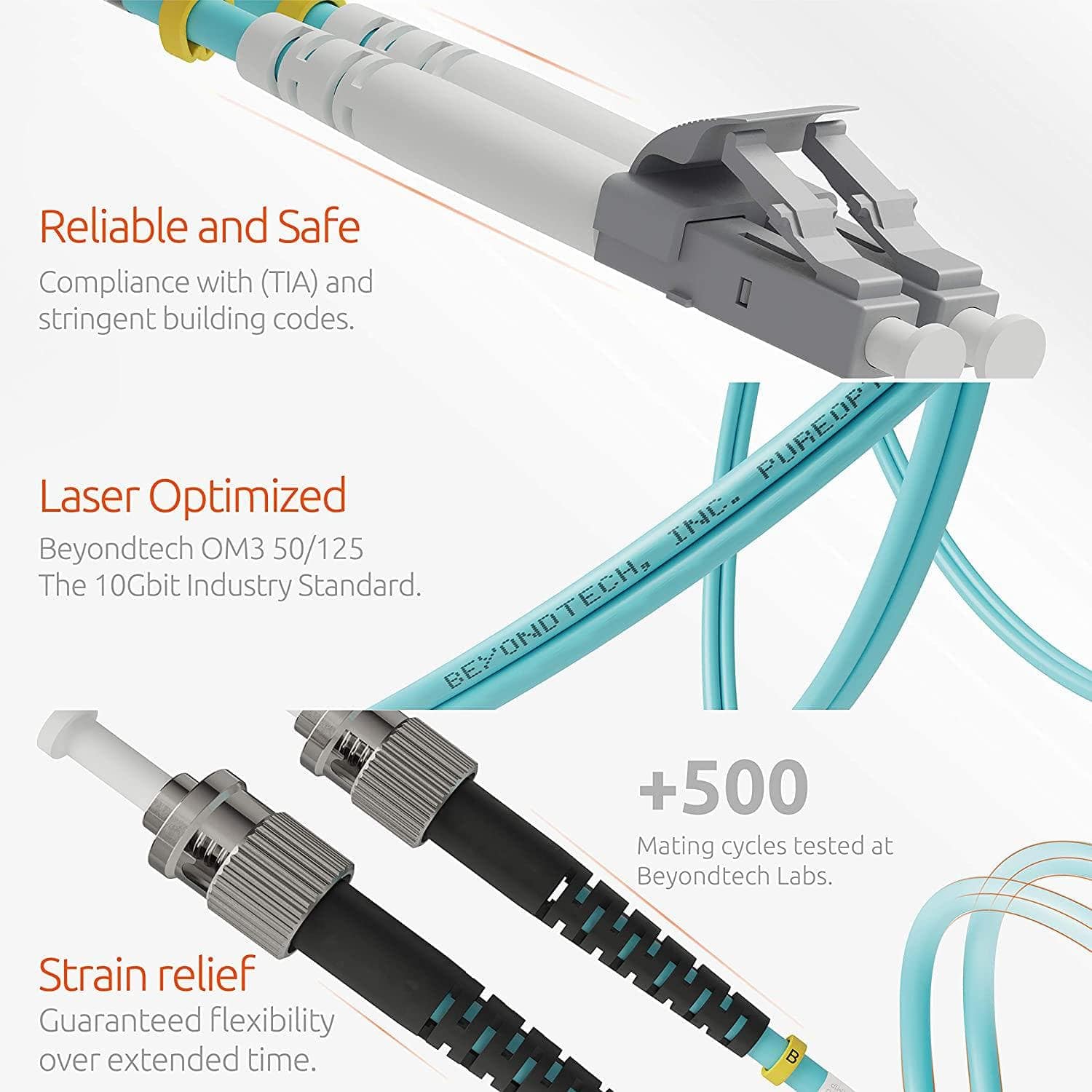 LC to ST OM3 10G Multimode Duplex UPC Fiber Patch Cable